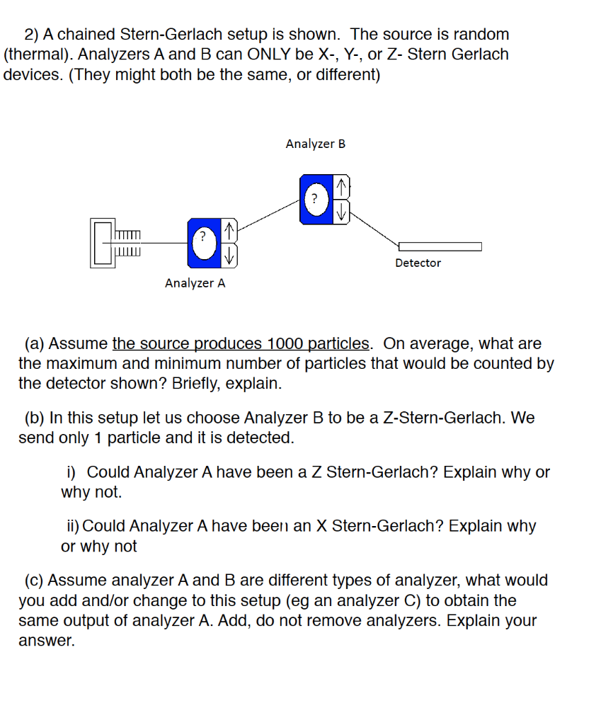 Solved 2) A chained Stern-Gerlach setup is shown. The source | Chegg.com