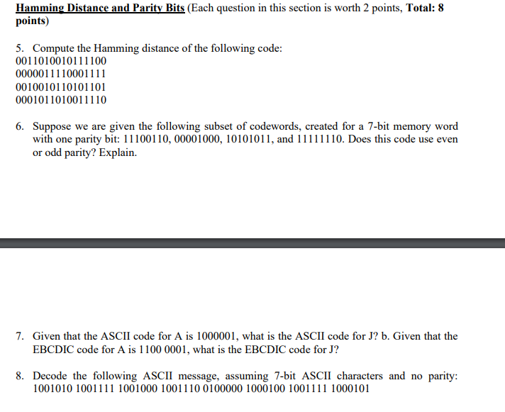 Solved Hamming Distance and Parity Bits (Each question in | Chegg.com