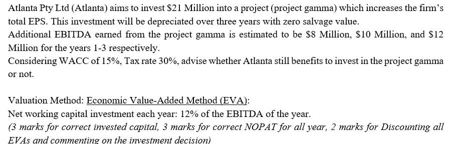Solved Atlanta Pty Ltd (Atlanta) aims to invest $21 Million | Chegg.com