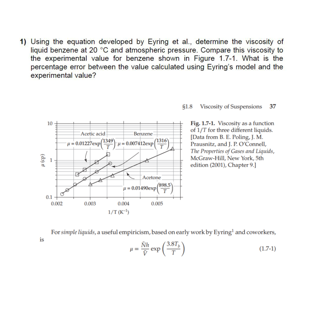 Solved 1) Using the equation developed by Eyring et al., | Chegg.com