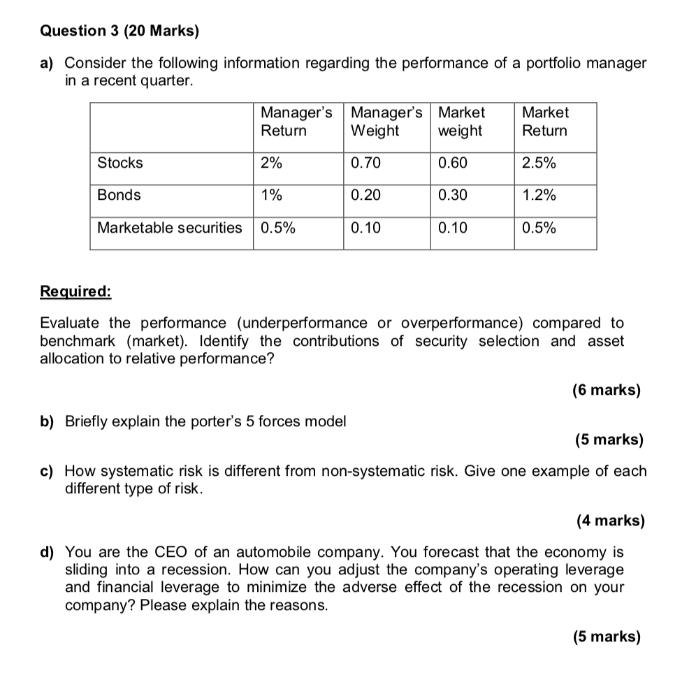 Solved Question 3 (20 Marks) a) Consider the following | Chegg.com