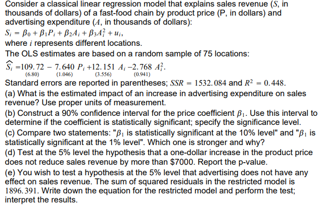 Solved Consider a classical linear regression model that | Chegg.com