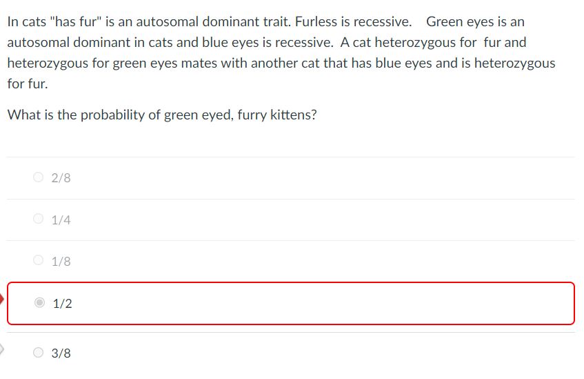 Solved In cats "has fur" is an autosomal dominant trait. | Chegg.com