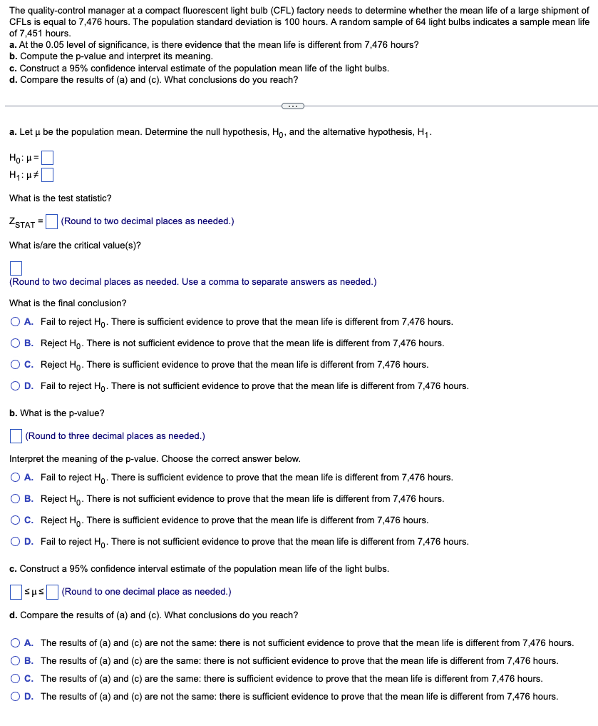 Solved The quality-control manager at a compact fluorescent | Chegg.com