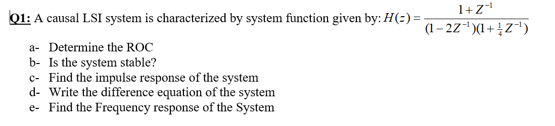 Solved 1+ 2-1 Q1: A causal LSI system is characterized by | Chegg.com