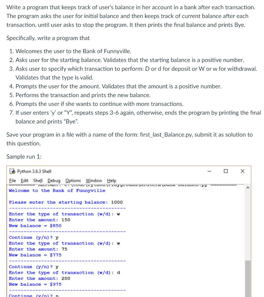Solved Write a program that keeps track of user's balance in | Chegg.com