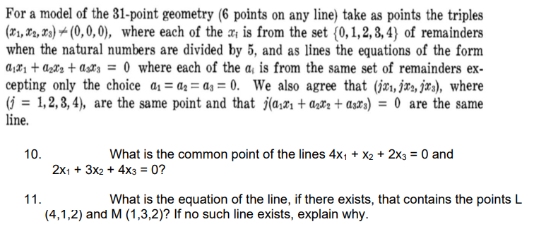 Solved For a model of the 31-point geometry ( 6 points on | Chegg.com