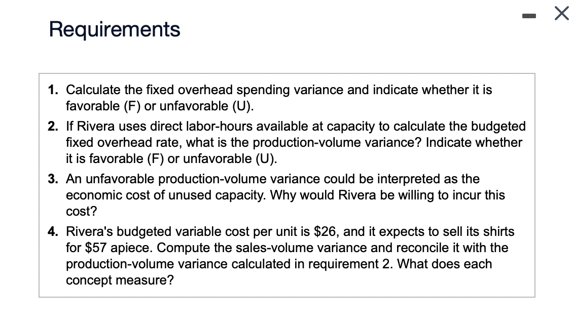 Solved Requirements 1. Calculate the fixed overhead spending | Chegg.com