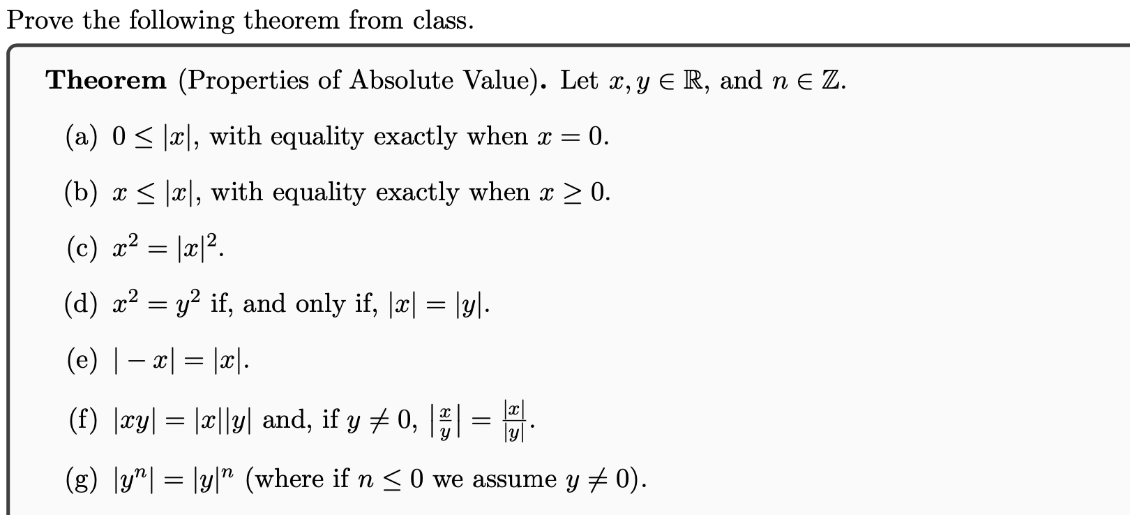 Solved Prove the following theorem from class. Theorem | Chegg.com