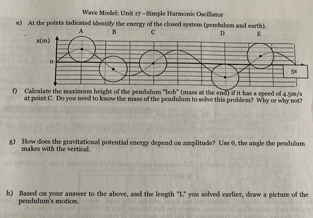 Solved Wave Model: Unit 17-Simple Harmonic Oscillator e) At | Chegg.com