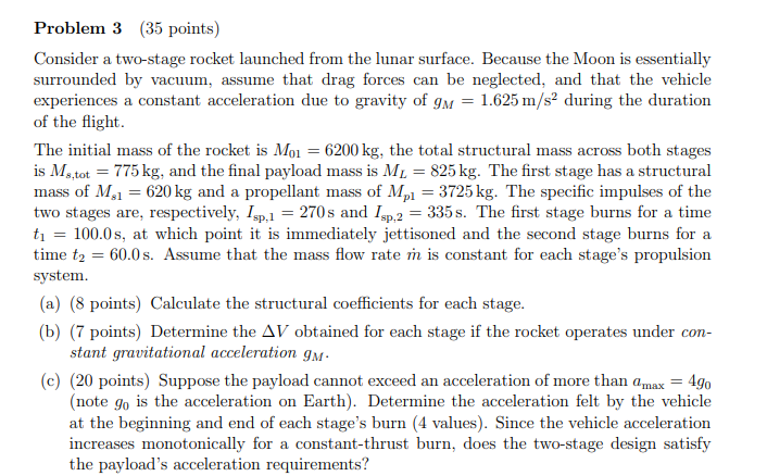 Solved Problem 3 (35 ﻿points)Consider a two-stage rocket | Chegg.com