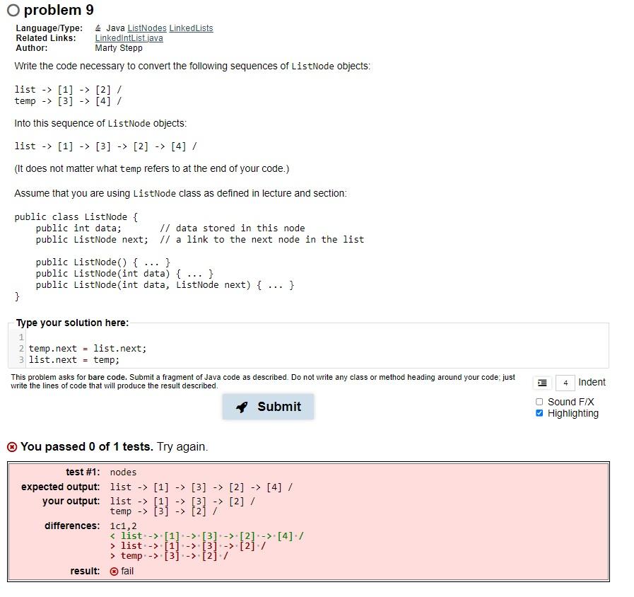 Solved Language/Type: Java ListNodes LinkedLists Related | Chegg.com