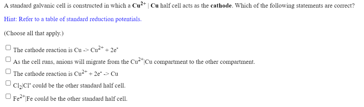 Solved A standard galvanic cell is constructed in which a | Chegg.com