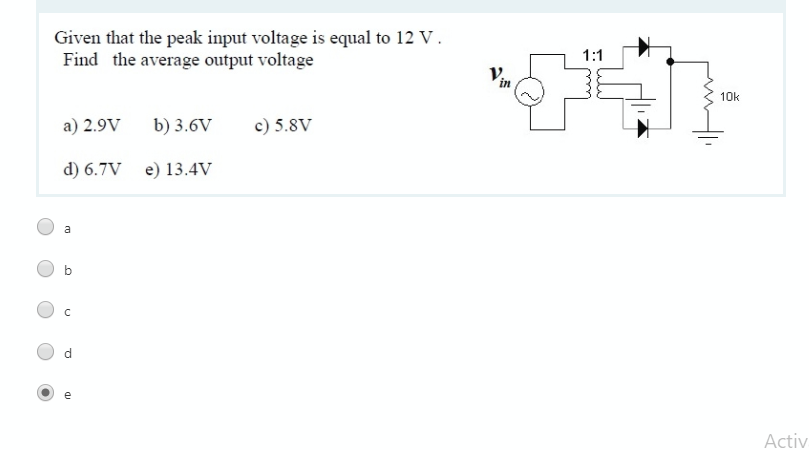 Solved Given that the peak input voltage is equal to 12 V. | Chegg.com