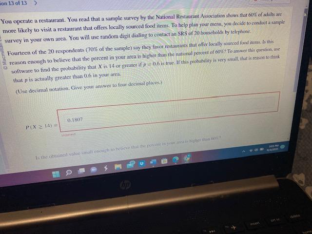 Solved You operate a restaurant. You read that a sample | Chegg.com