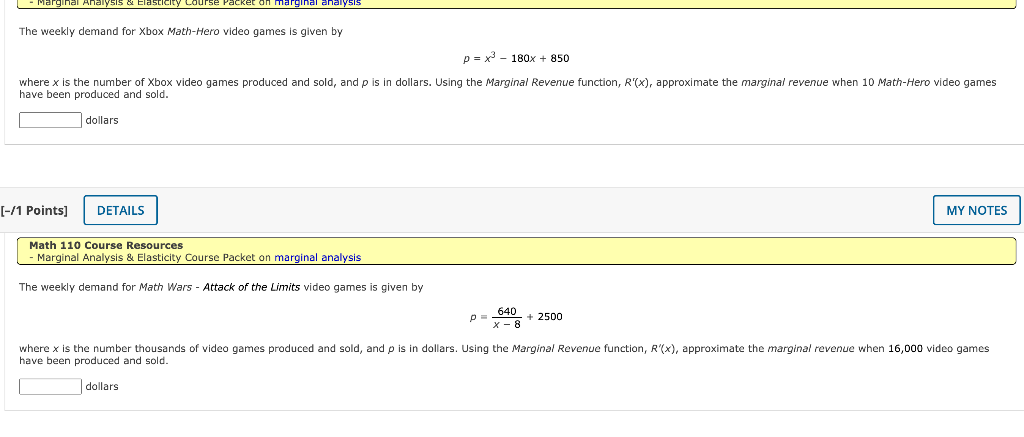 Solved Marginal Analysis Elasticity course Packet marginal | Chegg.com