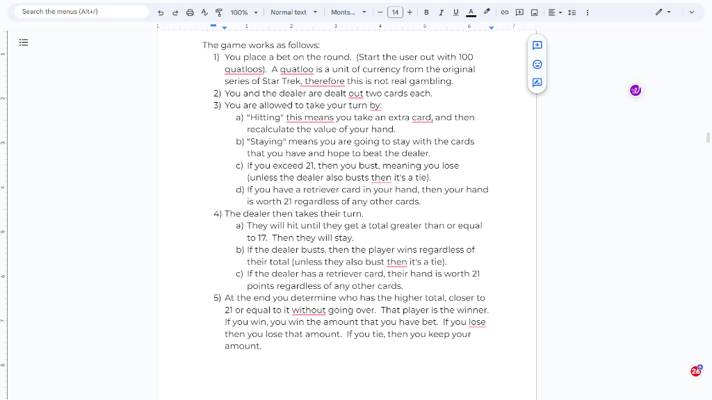 Solved Project General Description Blackjack is a card game | Chegg.com