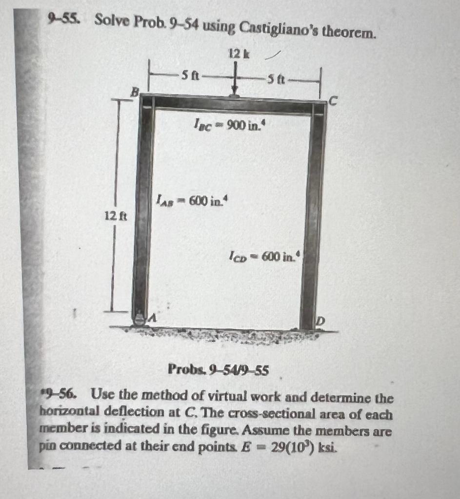 9-55. Solve Prob. 9-54 using Castigliano's theorem. | Chegg.com