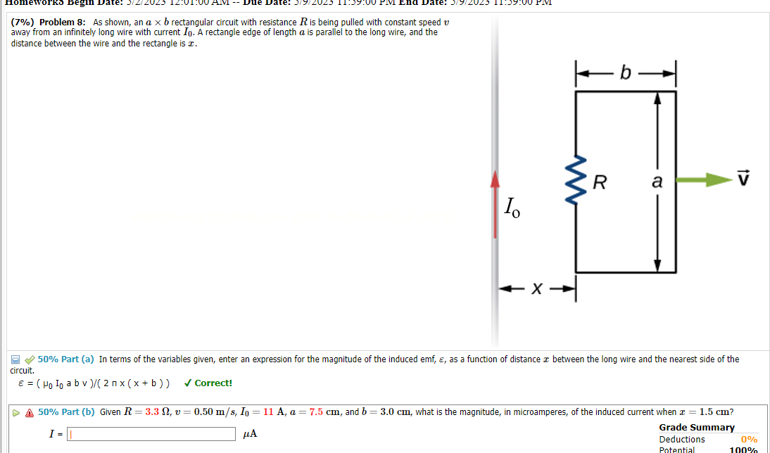 Solved (7\%) Problem 8: As shown, an a×b rectangular circuit | Chegg.com