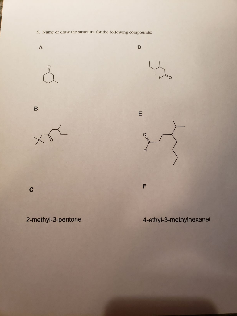 Solved 5. Name or draw the structure for the following | Chegg.com