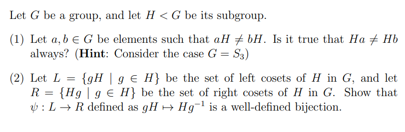 Solved Let G be a group, and let H | Chegg.com