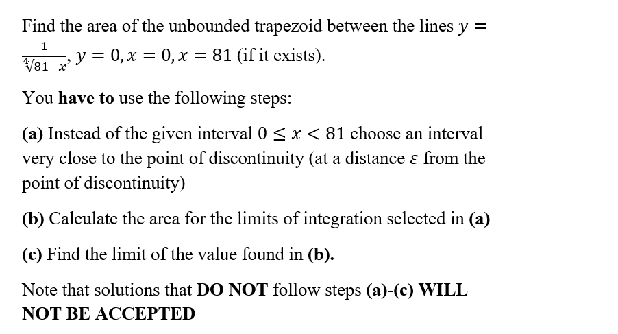 Solved Find the area of the unbounded trapezoid between the | Chegg.com
