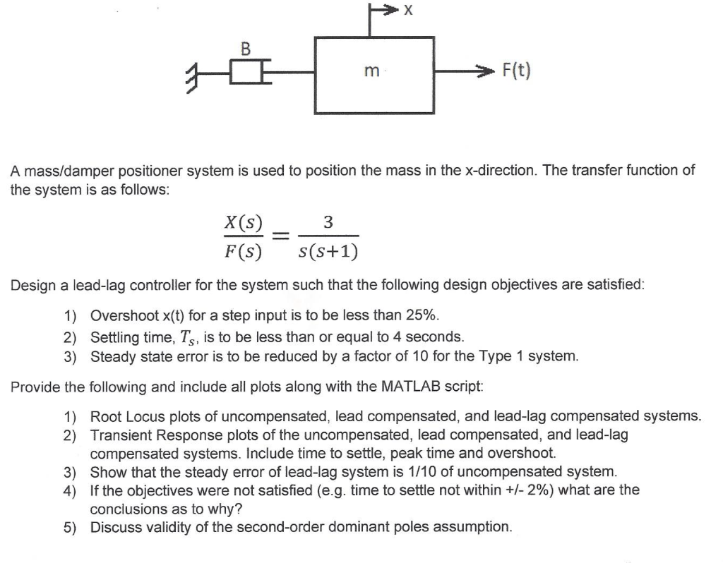 Solved X B m F(t) A mass/damper positioner system is used to | Chegg.com