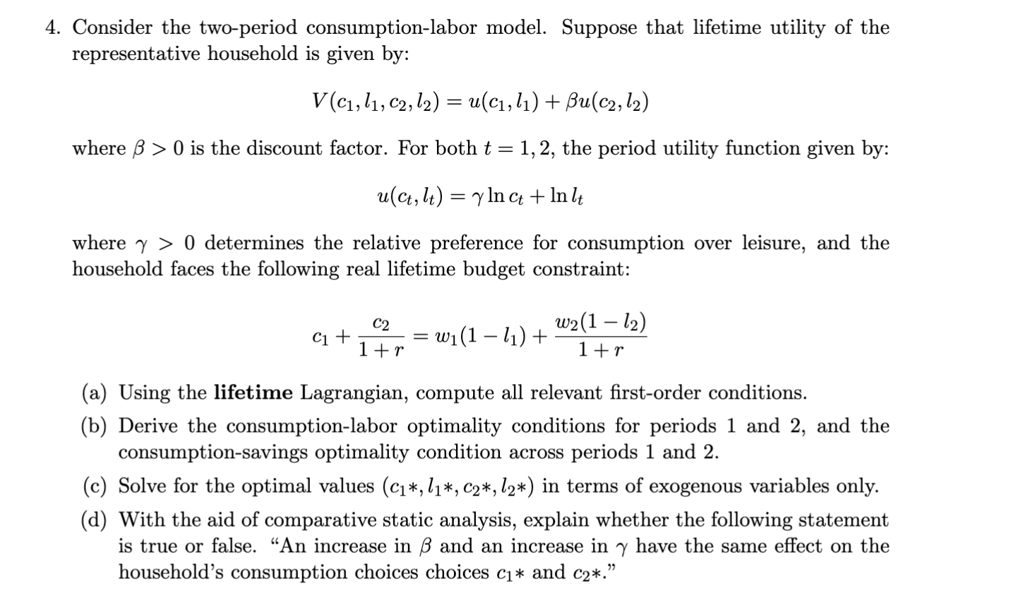 Consider the two-period consumption-labor model. | Chegg.com