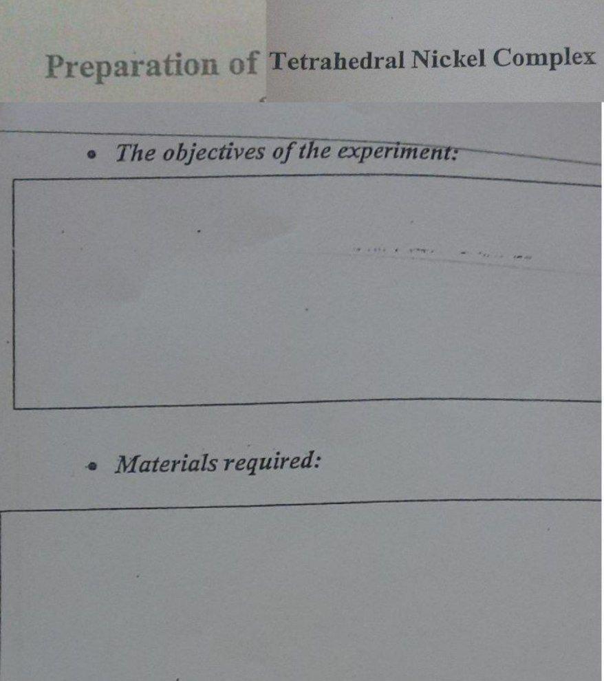 Solved Preparation of Tetrahedral Nickel Complex The | Chegg.com