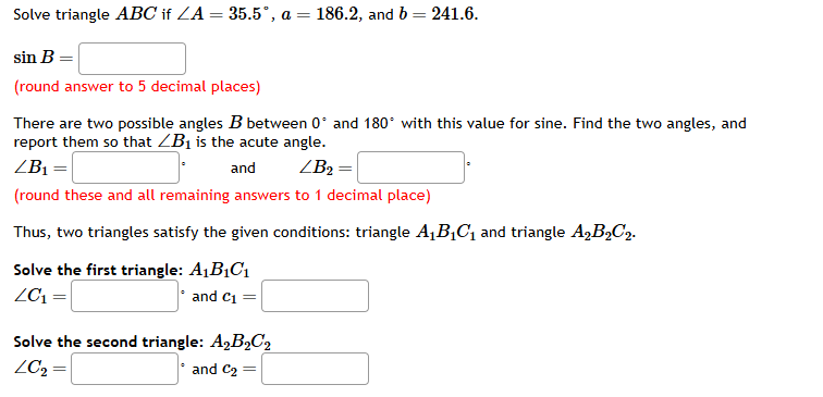 Solved Solve triangle ABC if ??A=35.5°,a=186.2, ﻿and | Chegg.com