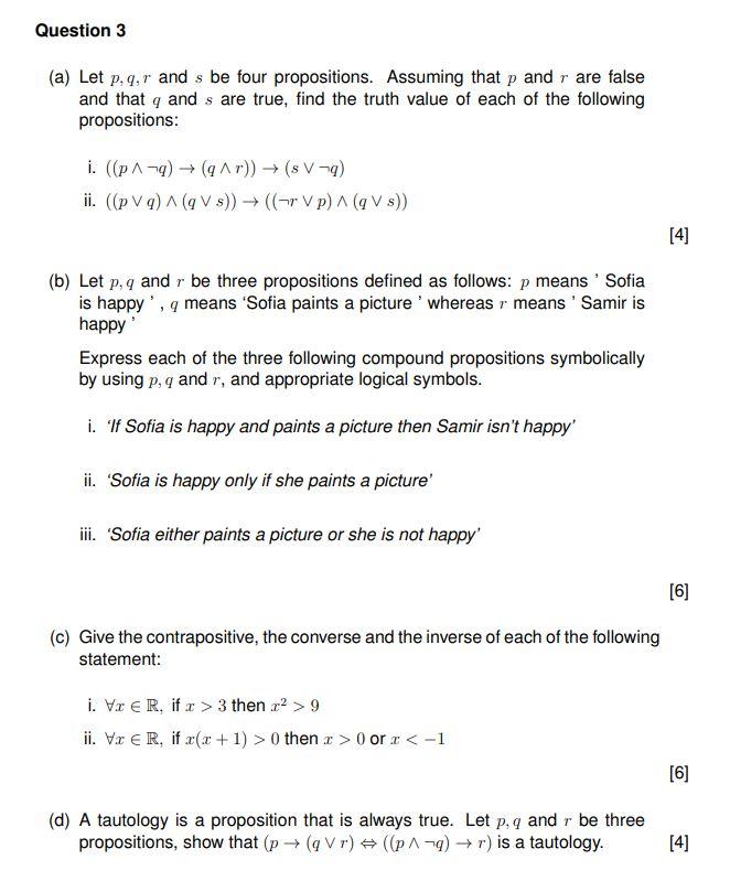 Solved (a) Let p,q,r and s be four propositions. Assuming | Chegg.com