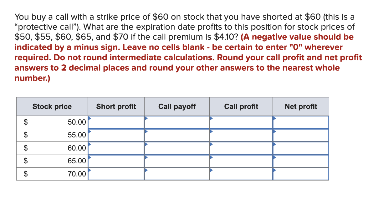 Solved You buy a call with a strike price of $60 on stock | Chegg.com