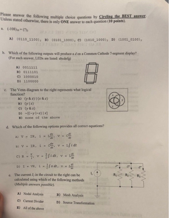 Solved Please answer the following multiple choice questions | Chegg.com