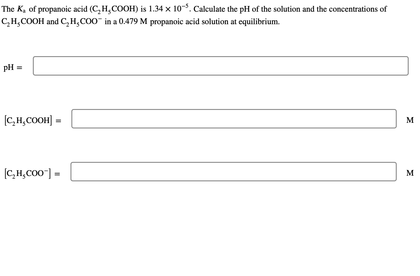 Solved The Ka of propanoic acid (C2H5COOH) is 1.34×10−5. | Chegg.com