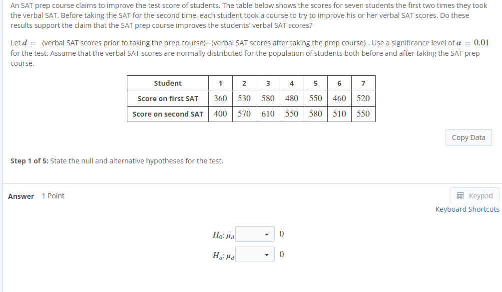 Solved An SAT prep course claims to improve the test score | Chegg.com