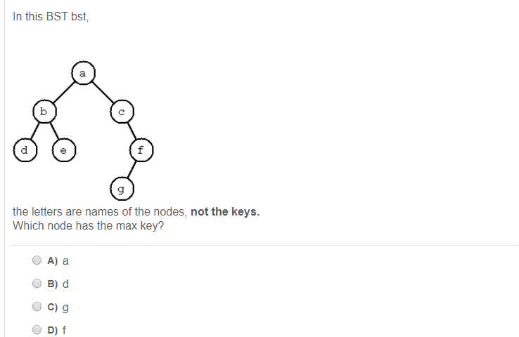 Solved In this BST bst, the letters are names of the nodes, | Chegg.com
