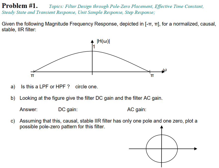 Solved Problem #1. Topics: Filter Design through Pole-Zero | Chegg.com