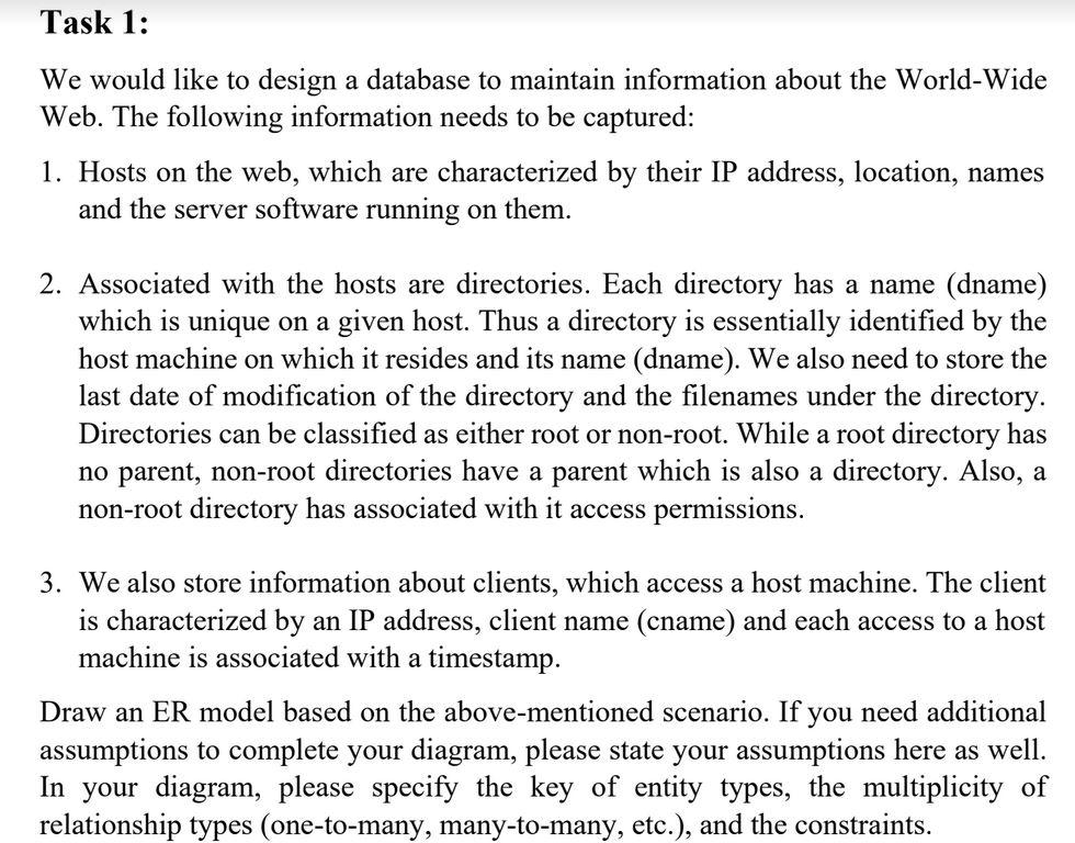 Solved Task 1 We Would Like To Design A Database To