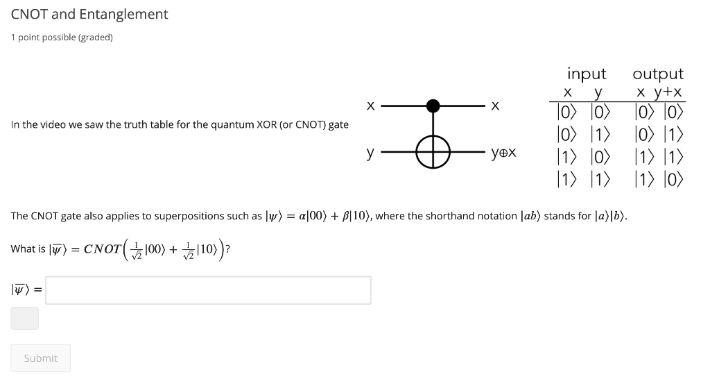 CNOT and Entanglement 1 point possible (graded) Х Х х | Chegg.com