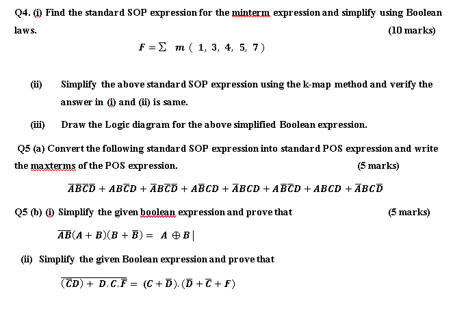 Solved Q4. (1) Find the standard SOP expression for the | Chegg.com