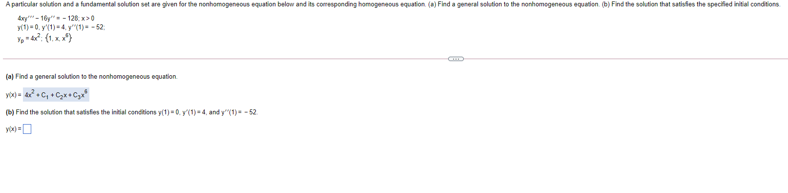 Solved A particular solution and a fundamental solution set | Chegg.com