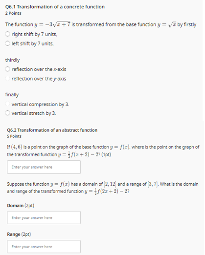 Solved Q6.1 Transformation of a concrete function 2 Points | Chegg.com