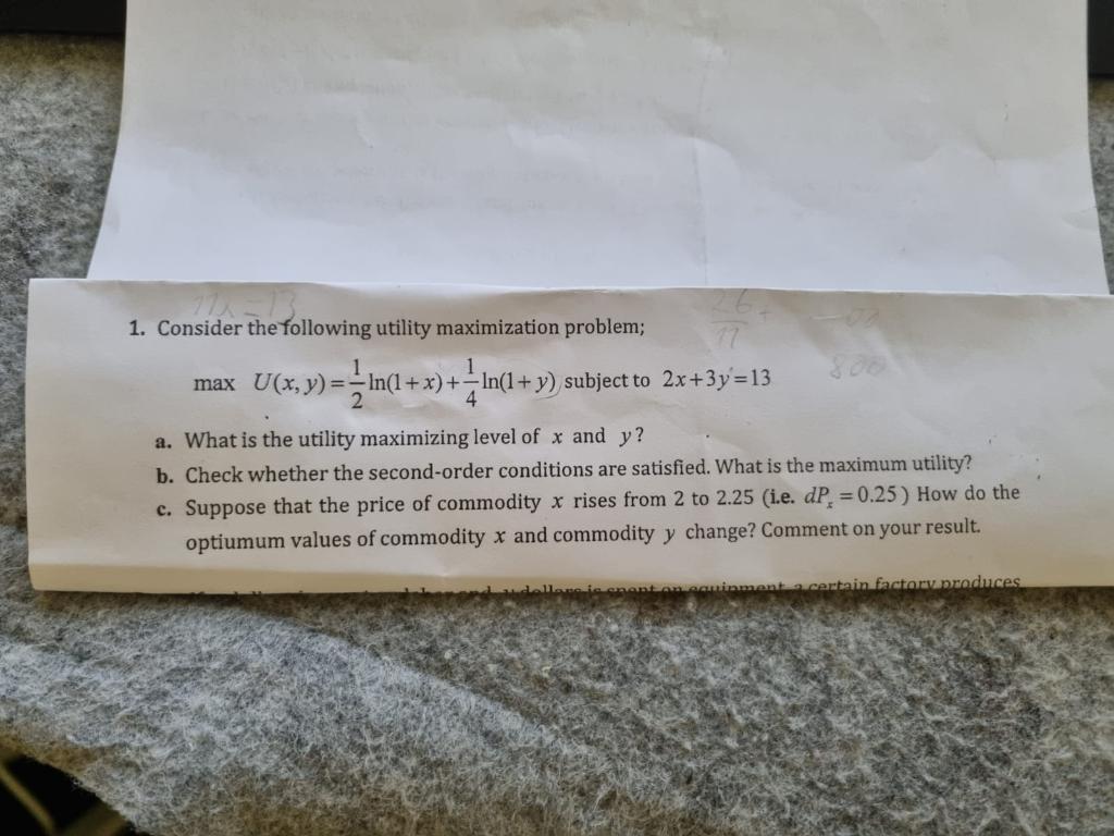 Solved 17K-12 1. Consider the following utility maximization | Chegg.com