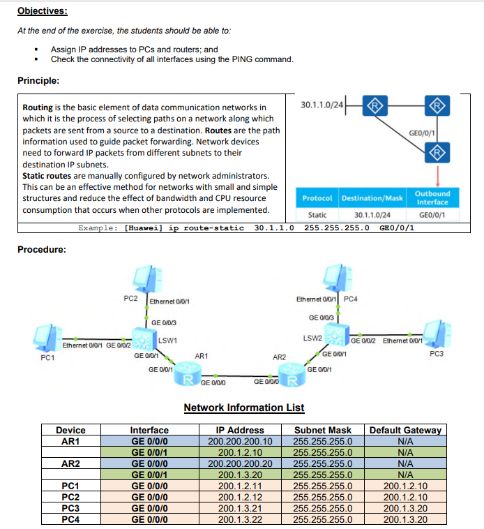 Solved Objectives: At the end of the exercise, the students | Chegg.com