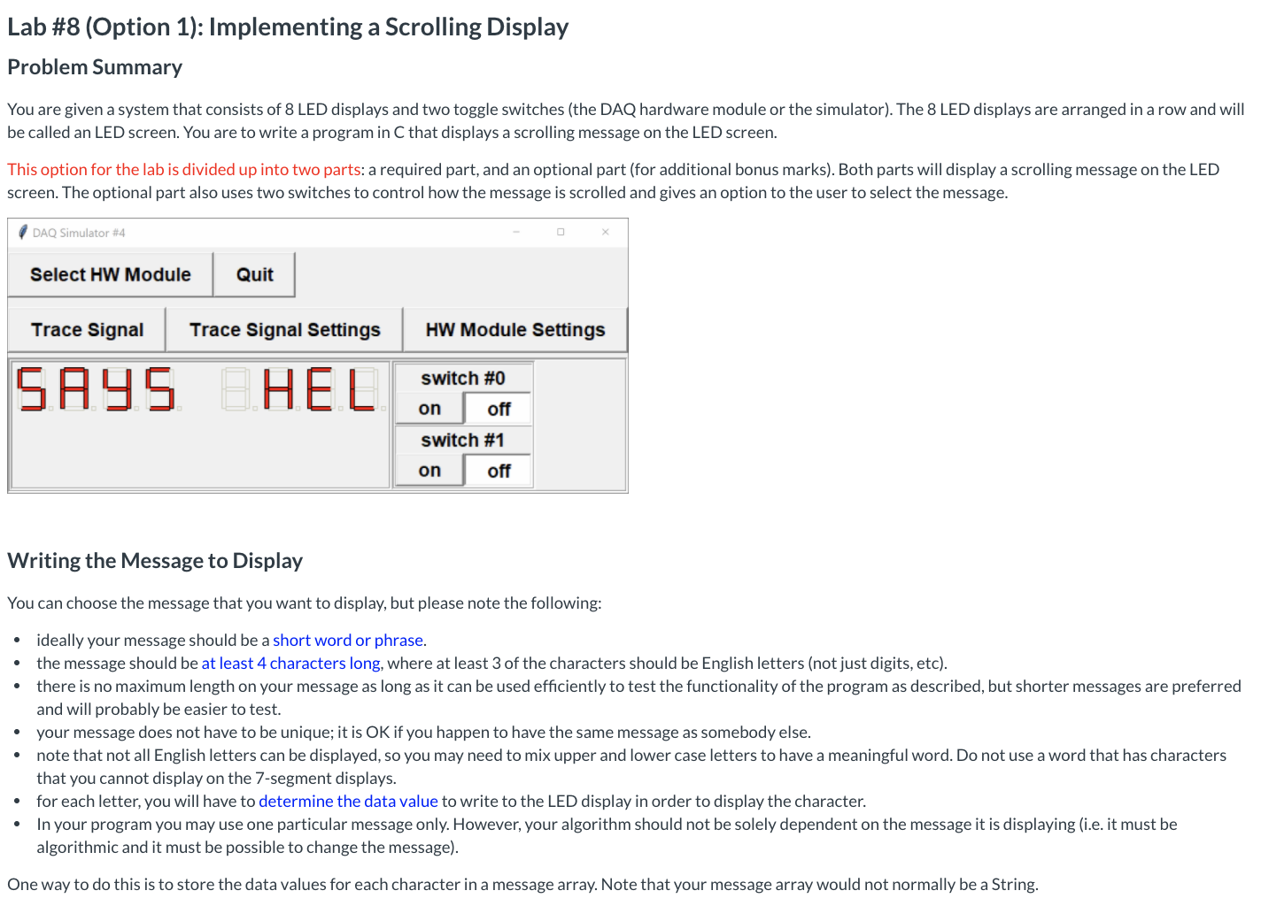 Lab #8 (Option 1): Implementing a Scrolling Display | Chegg.com