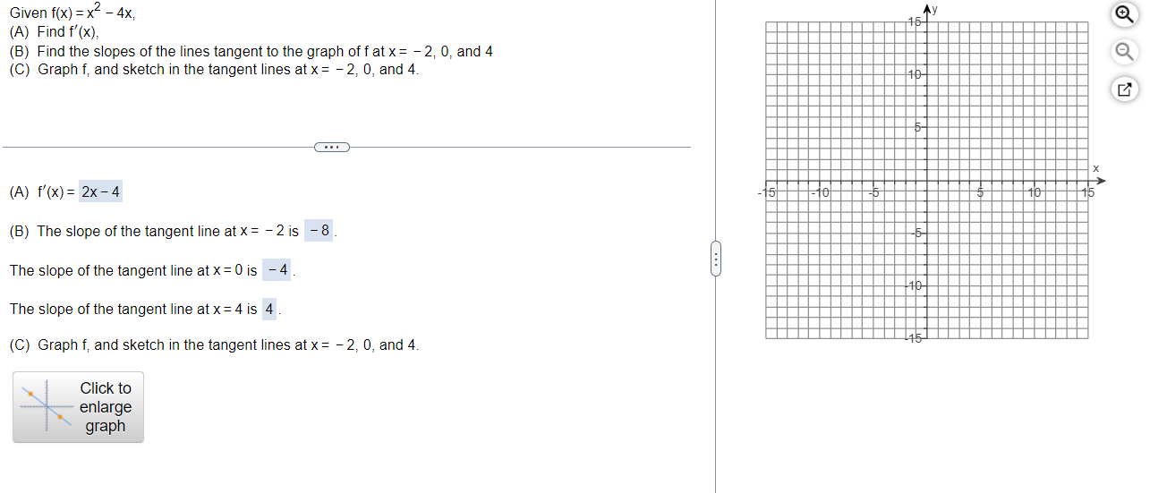 Solved Given f(x)=x2−4x (A) Find f′(x), (B) Find the slopes | Chegg.com