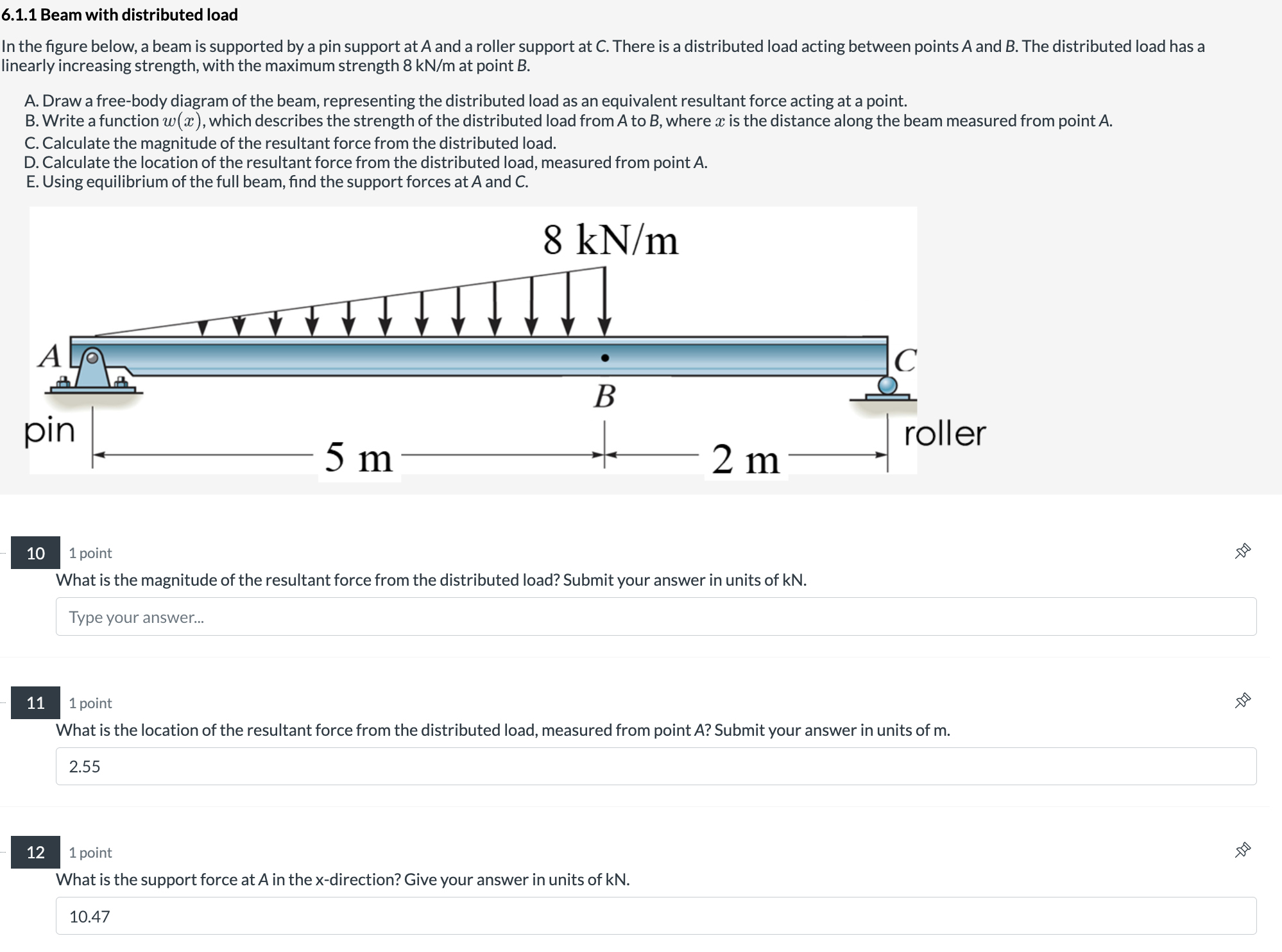 Solved 6.1.1 ﻿Beam with distributed load What is the support | Chegg.com