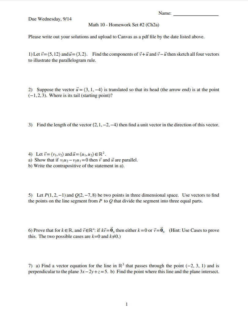Solved Due Wednesday, 9/14 Math 10 - Homework Set #2 (Ch2a) | Chegg.com