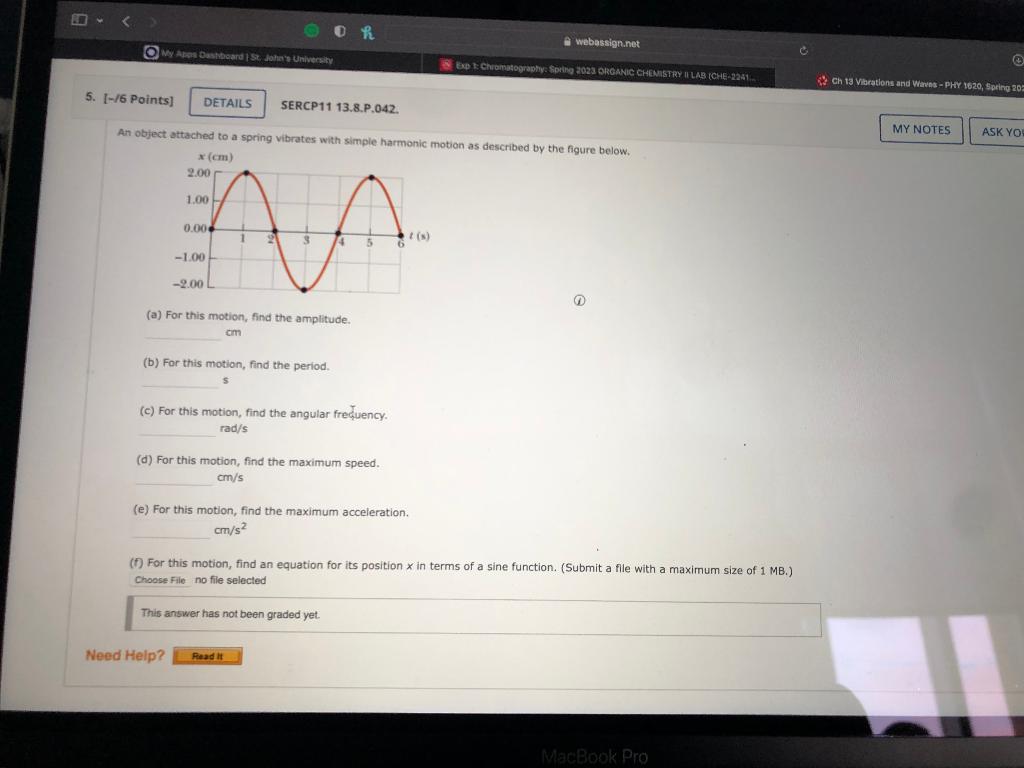 Solved An object attached to a spring vibrates with simple | Chegg.com