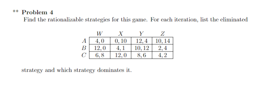 Solved * Problem 4 Find the rationalizable strategies for | Chegg.com